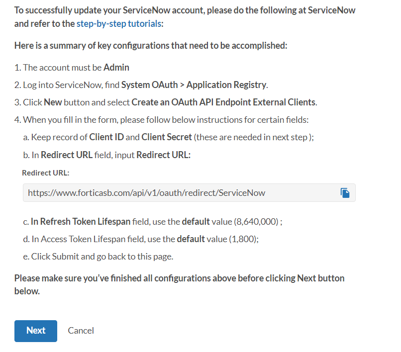 Update ServiceNow Account | FortiCASB 24.4.b | Fortinet Document Library