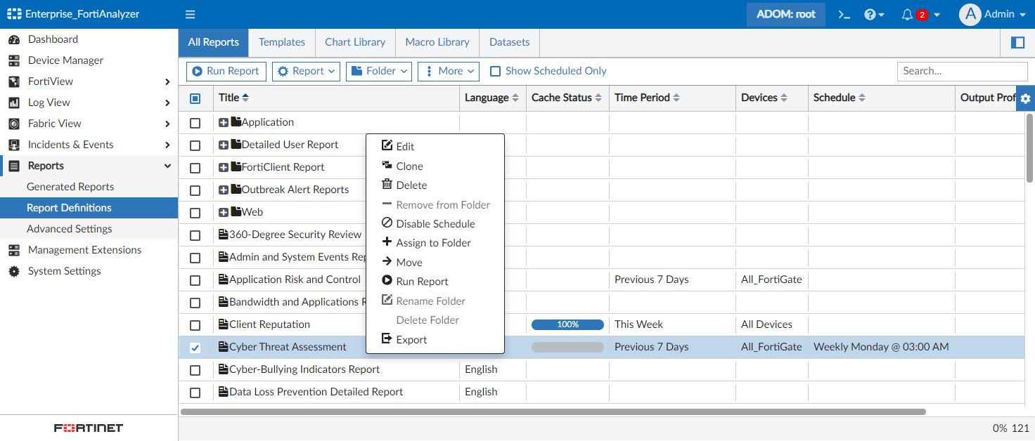 Using the right-click menu | FortiAnalyzer 7.6.2 | Fortinet Document Library