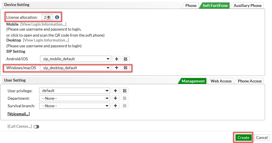 Configuring FortiFone softclient for desktop settings on FortiVoice ...