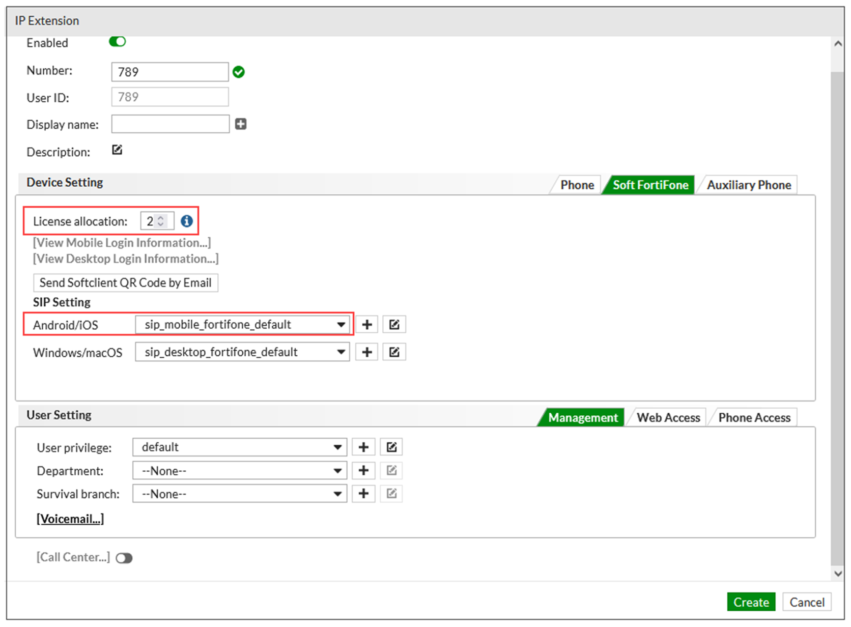 Configuring FortiFone softclient for mobile settings on FortiVoice ...