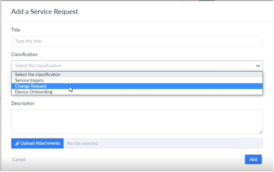 Creating service requests | Managed FortiGate Service 23.1.0