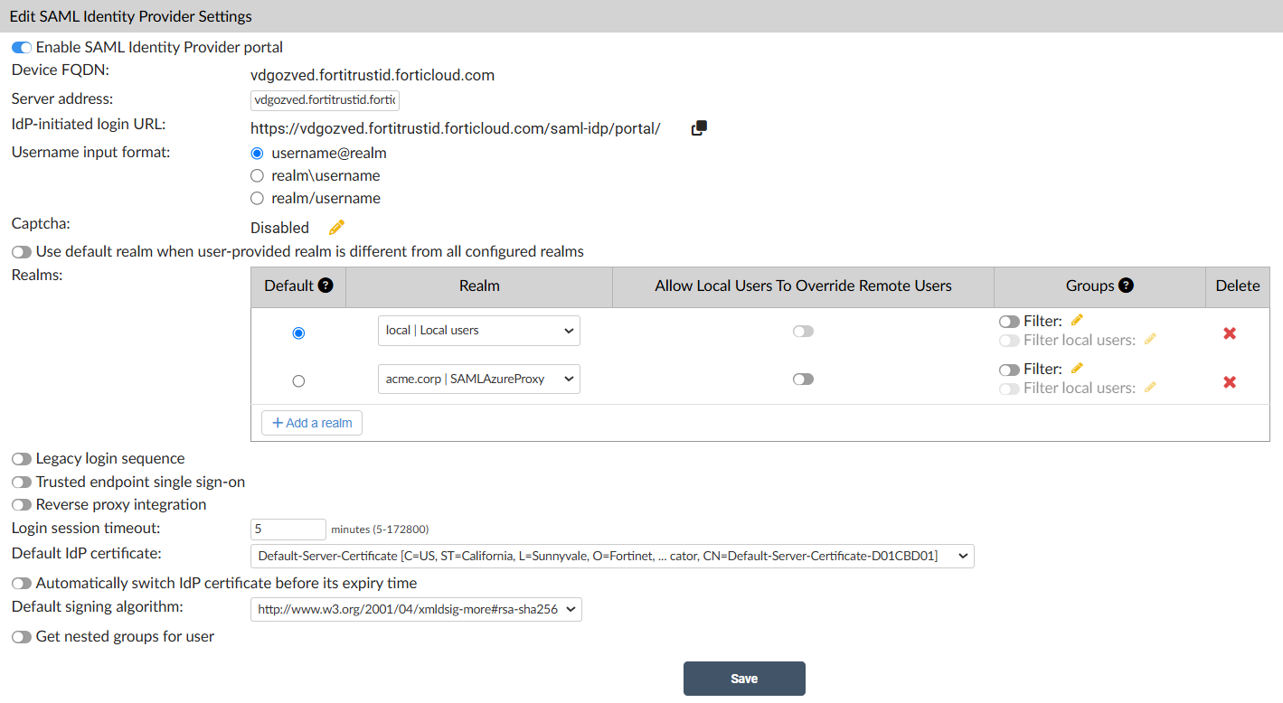 Configuring FortiAuthenticator Cloud as SAML IdP for FortiSASE SP ...