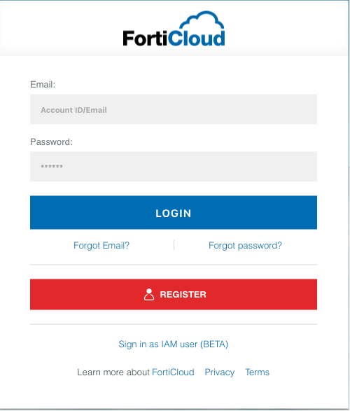 Registering on FortiCloud | FortiDevSec 24.1.a | Fortinet Document Library