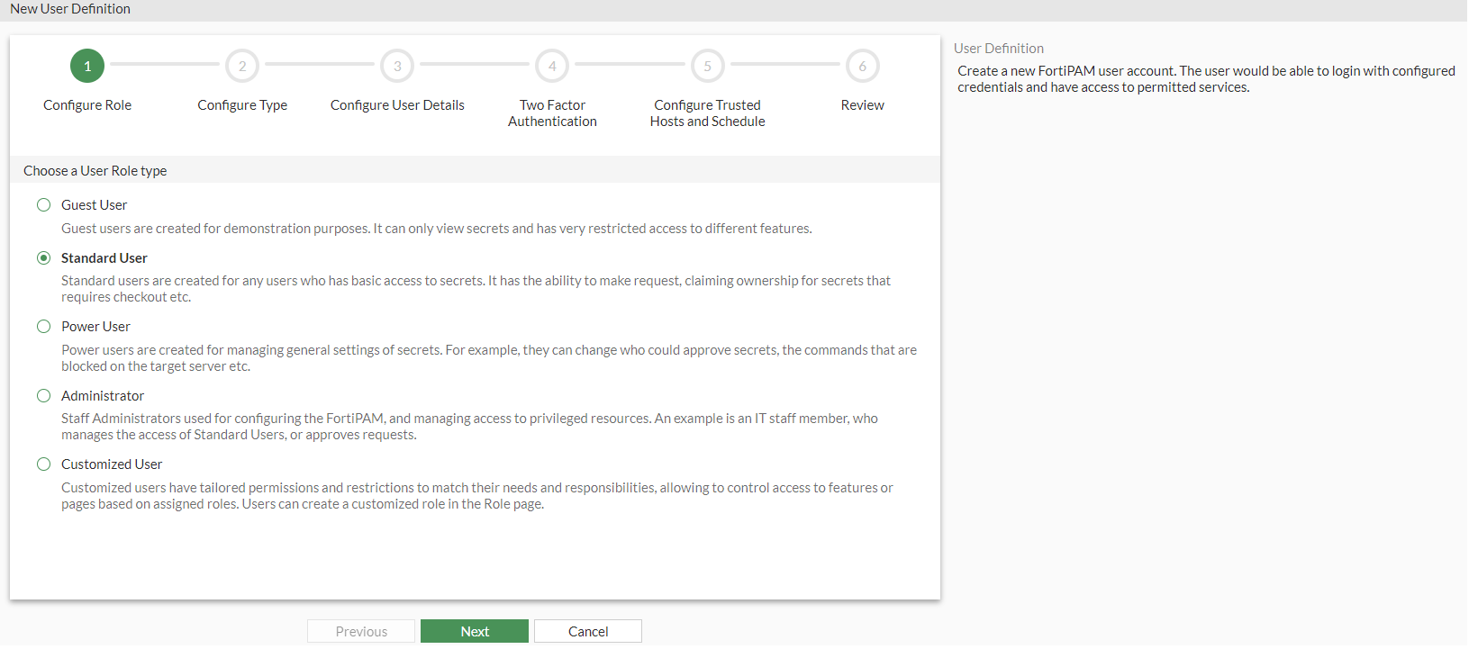 Creating a user | FortiPAM 1.1.2 | Fortinet Document Library