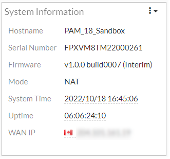 System information widget | FortiPAM 1.1.2 | Fortinet Document Library