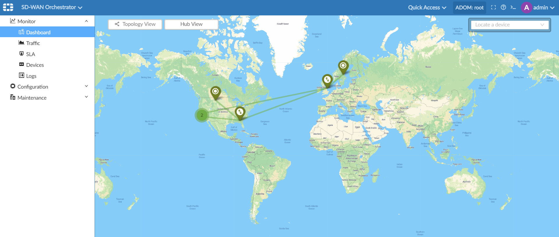 Viewing devices on the world map | FortiManager 6.4.2