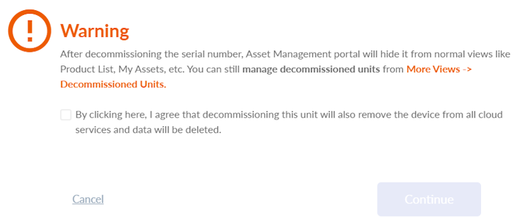 Decommissioning assets | FortiCloud Services 23.4.0 | Fortinet Document ...