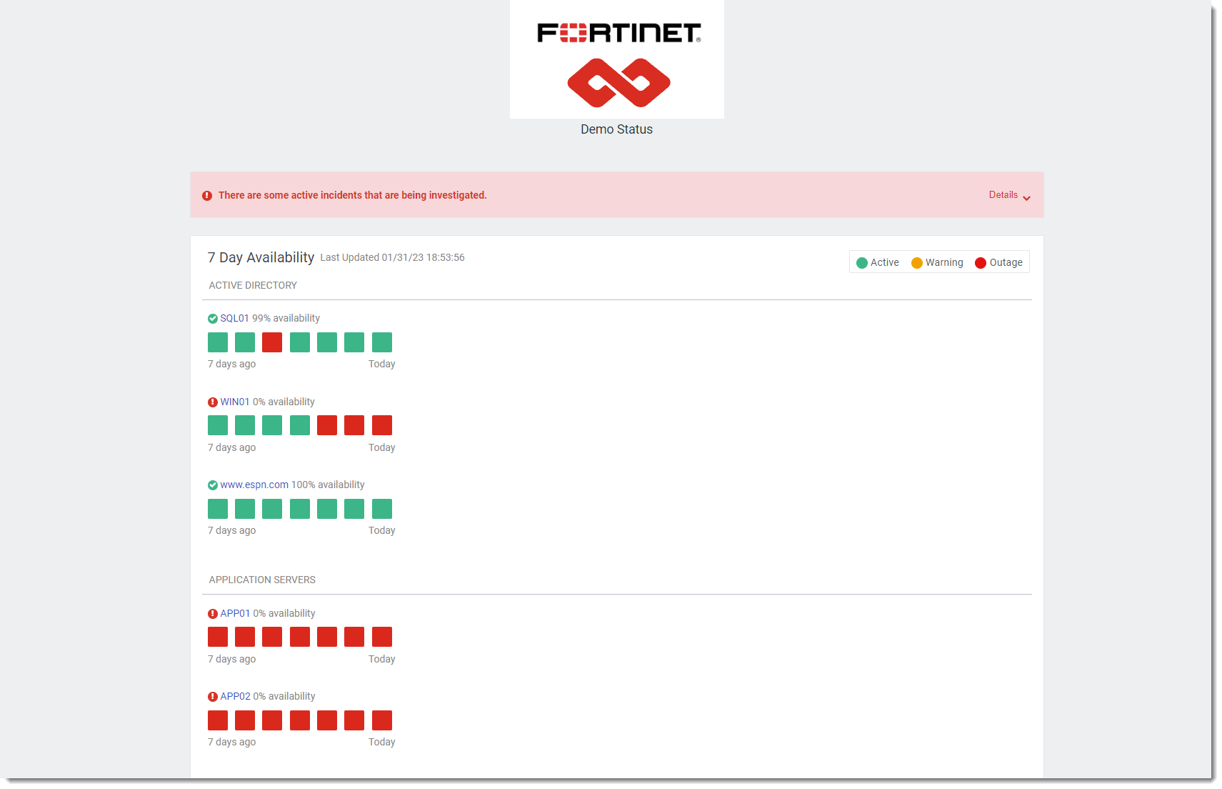 Public status pages | FortiMonitor 25.3.0 | Fortinet Document Library