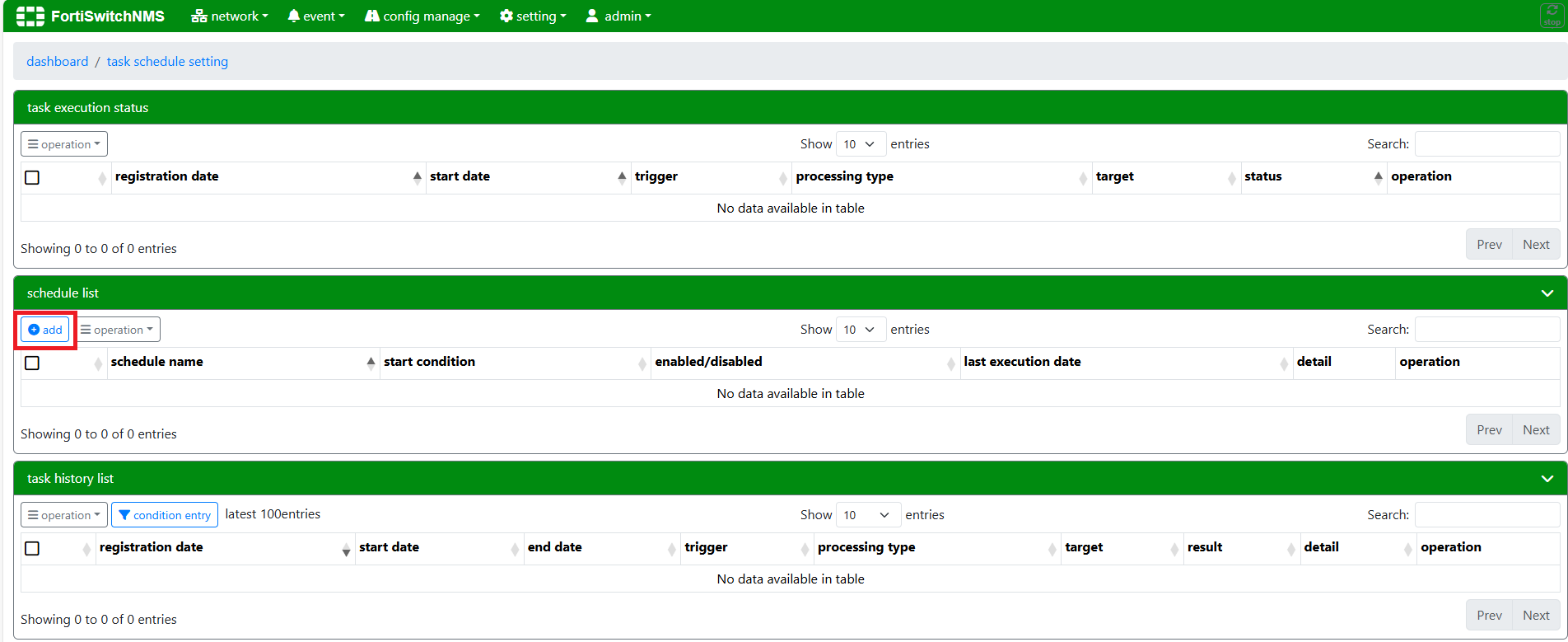 Scheduling tasks | FortiSwitchNMS | Fortinet Document Library