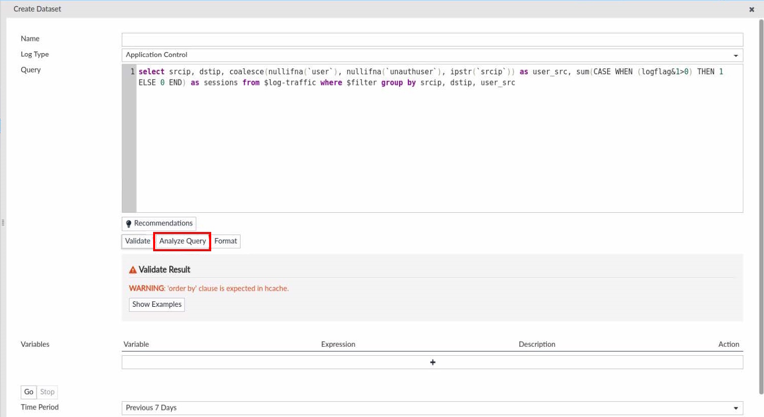 Analyzing a query | FortiAnalyzer 7.6.0 | Fortinet Document Library