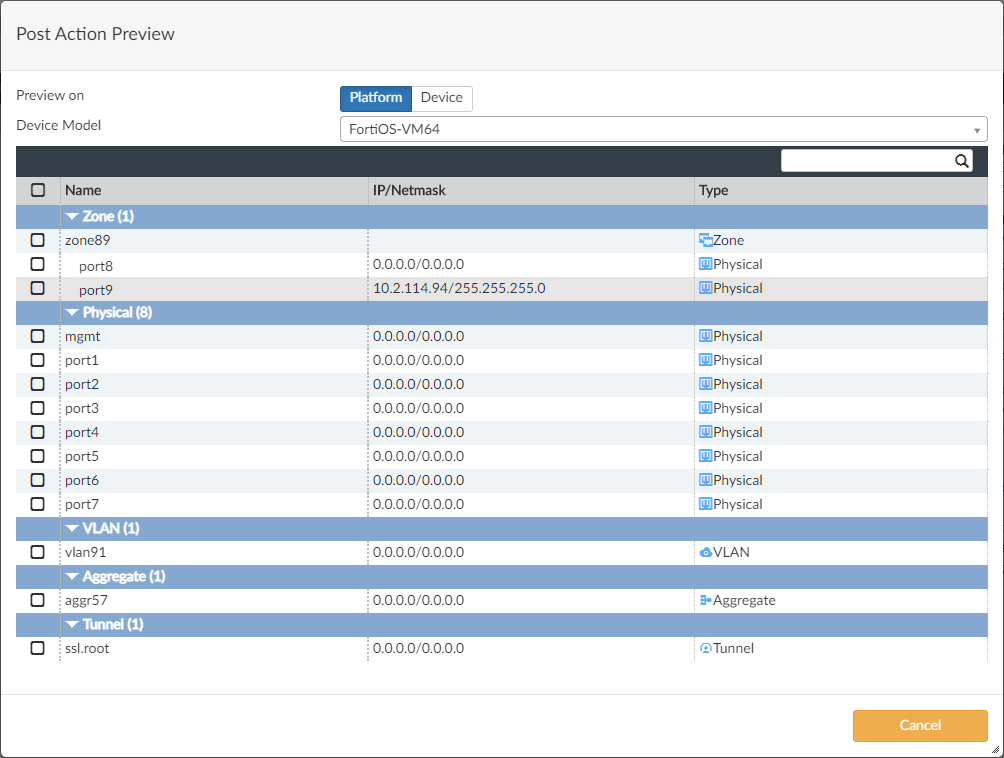 Previewing interface actions | FortiManager 7.6.0 | Fortinet Document Library