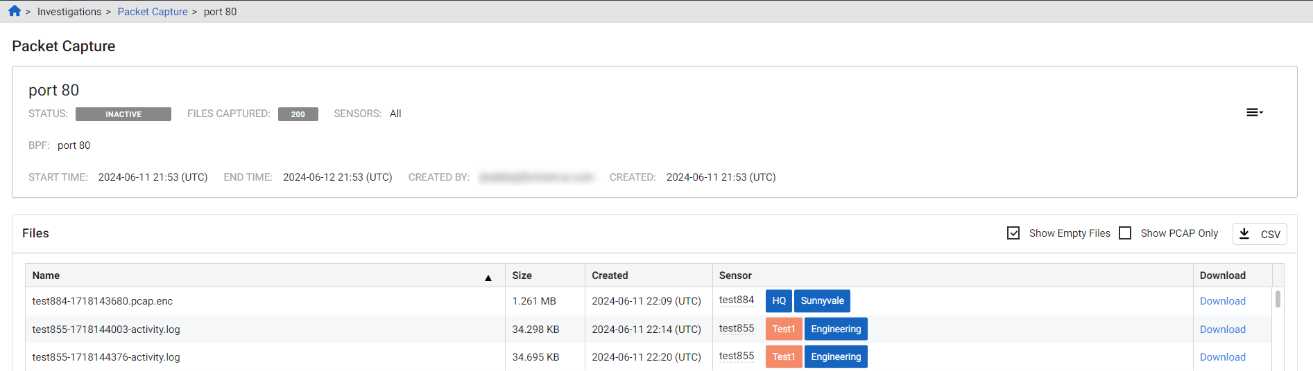 Packet Capture | FortiNDR Cloud 2024.9.0 | Fortinet Document Library