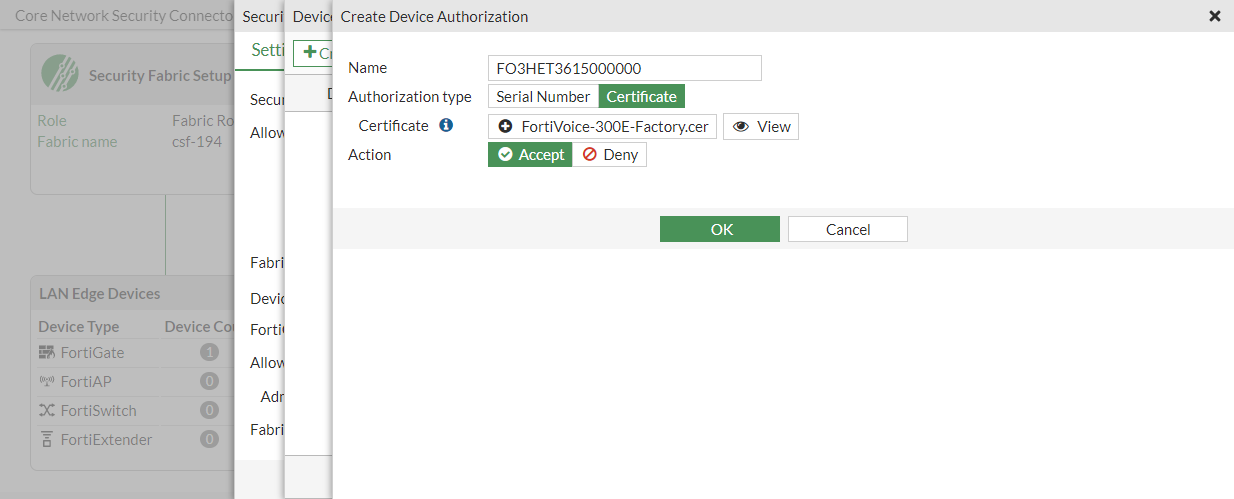 Configuring pre-authorization of supported Security Fabric devices ...