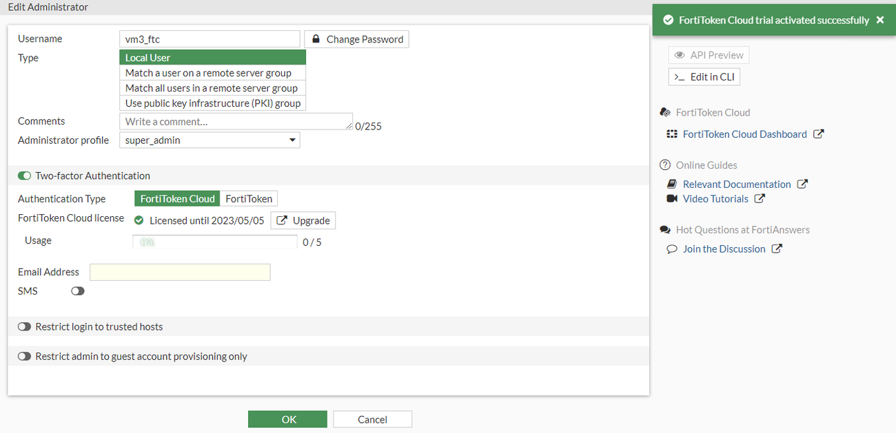 Enable the FortiToken Cloud free trial directly from the FortiGate ...