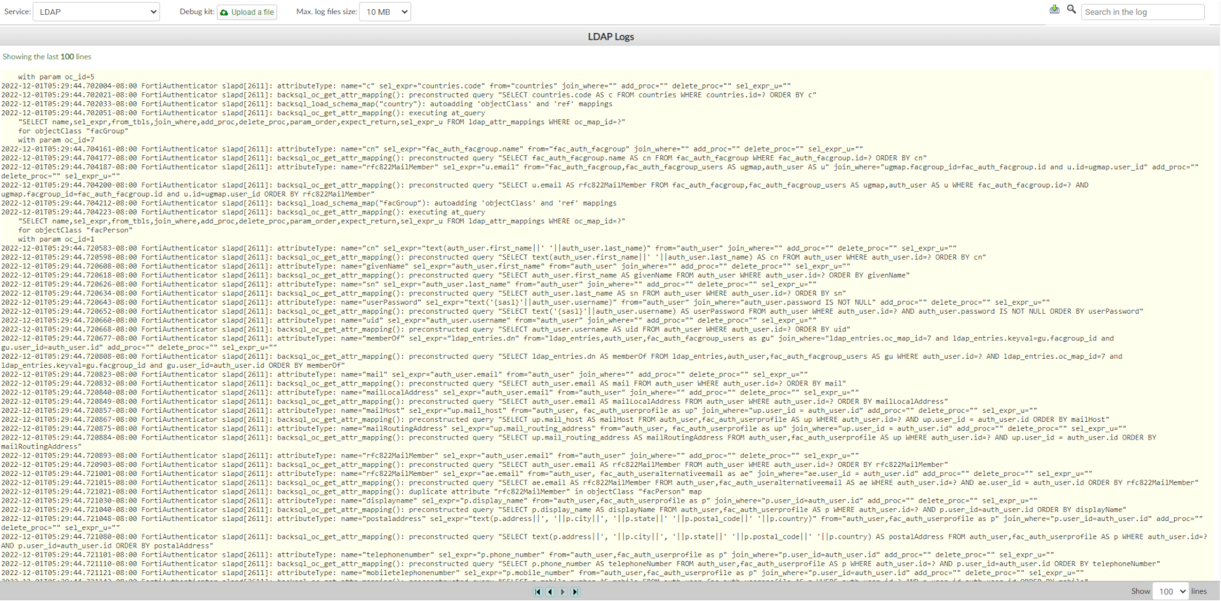 Debug logs | FortiAuthenticator 6.5.1