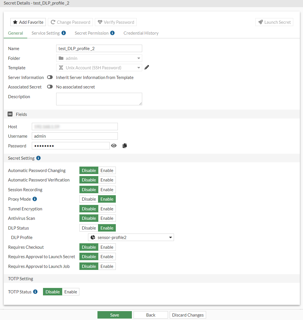 Creating a secret with a DLP sensor profile | FortiPAM 1.5.0 | Fortinet ...