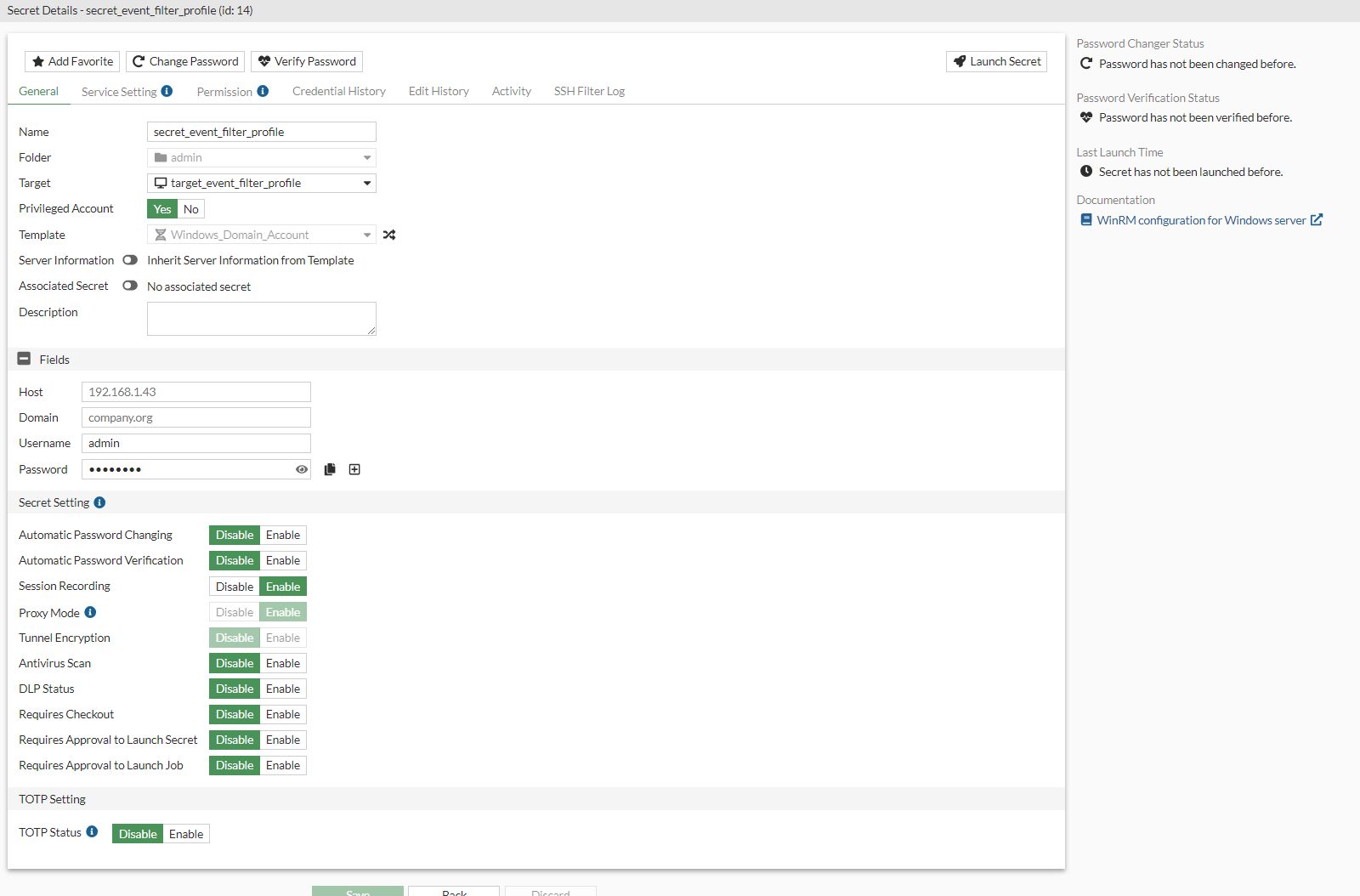 Creating secret with an RDP event filter profile | FortiPAM 1.5.0 ...