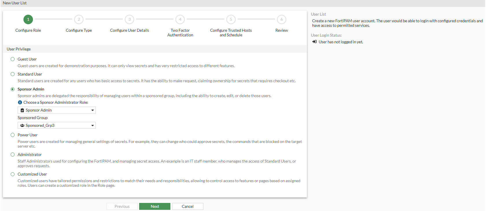 Creating a sponsor admin | FortiPAM 1.5.0 | Fortinet Document Library
