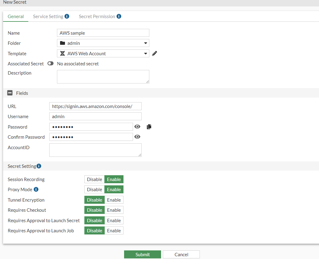 Creating a secret for AWS root/IAM account | FortiPAM 1.5.0 | Fortinet ...