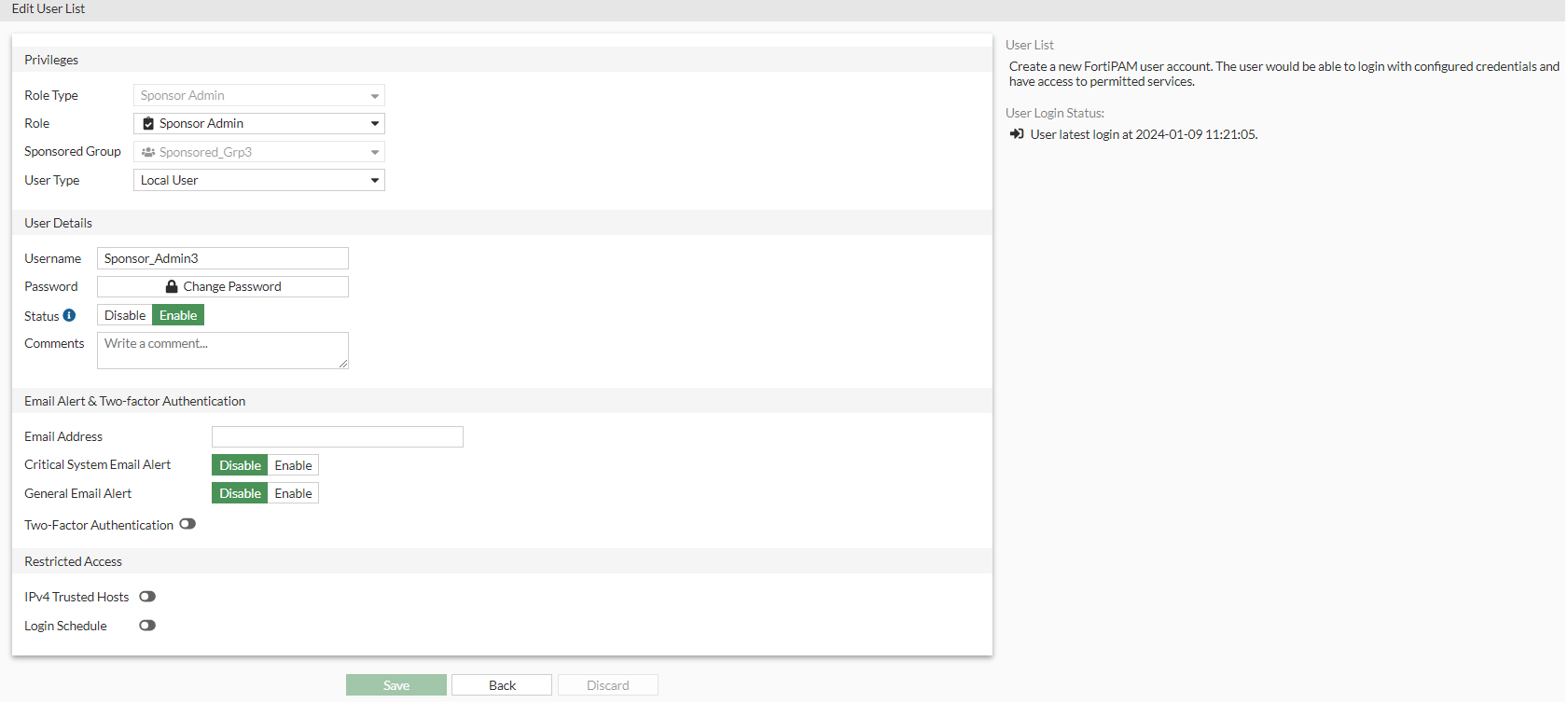 Creating a sponsor admin | FortiPAM 1.5.0 | Fortinet Document Library