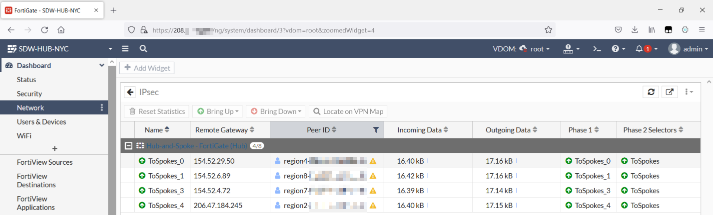 Verifying IPsec VPN tunnels on the FortiGate hub | FortiSASE 23.2.20