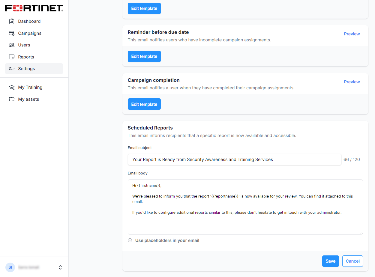Personalization | Security Awareness and Training 24.4.0 | Fortinet Document Library