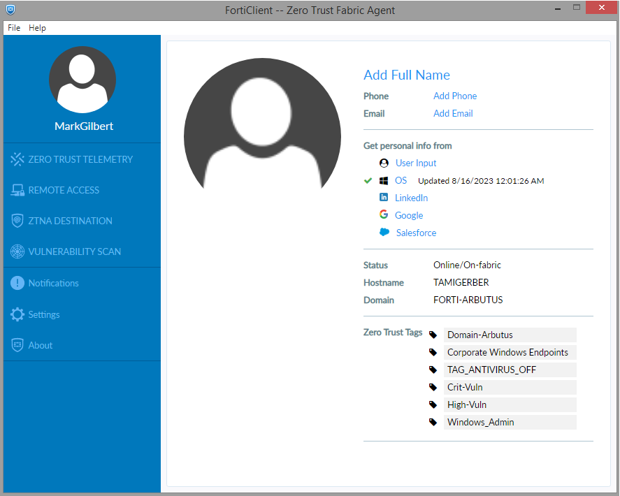 Verifying access for IT administrator user Mark Gilbert | FortiPAM 1.2. ...