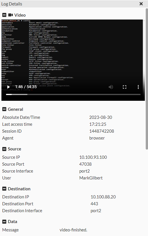 Viewing logs and recordings | FortiPAM 1.2.0 | Fortinet Document Library