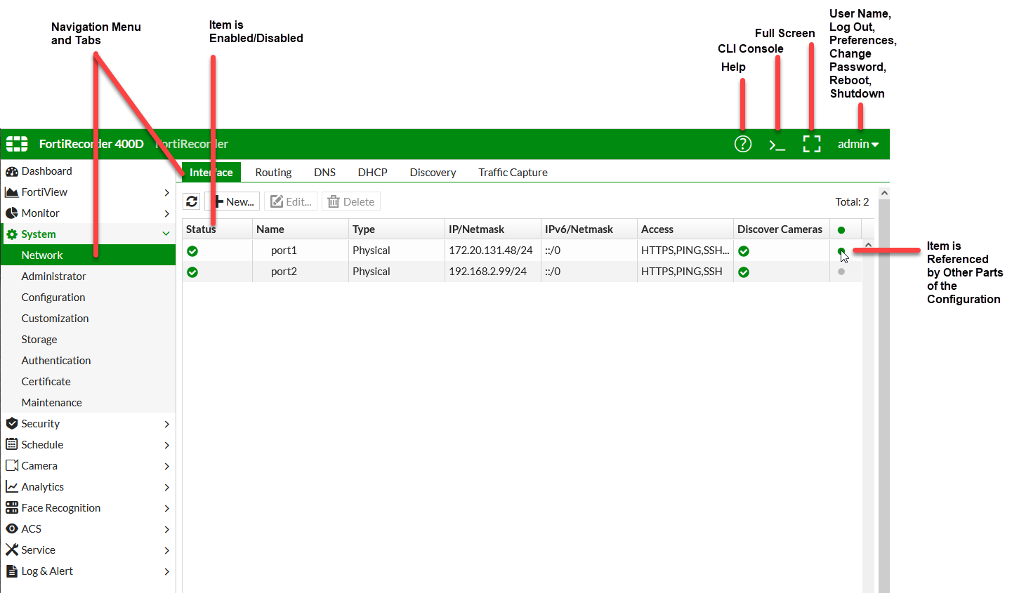 Interface overview | FortiRecorder 7.2.4 | Fortinet Document Library