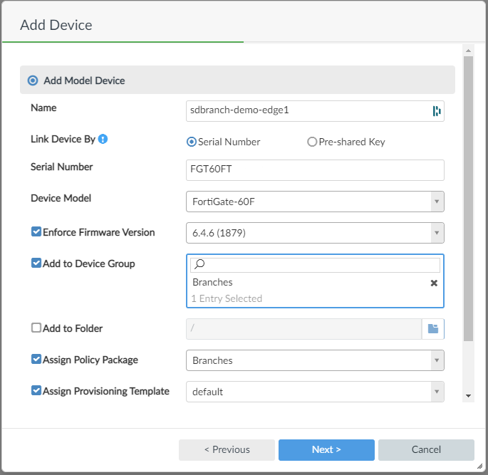 Creating a FortiGate model device | FortiGate / FortiOS 6.4.0