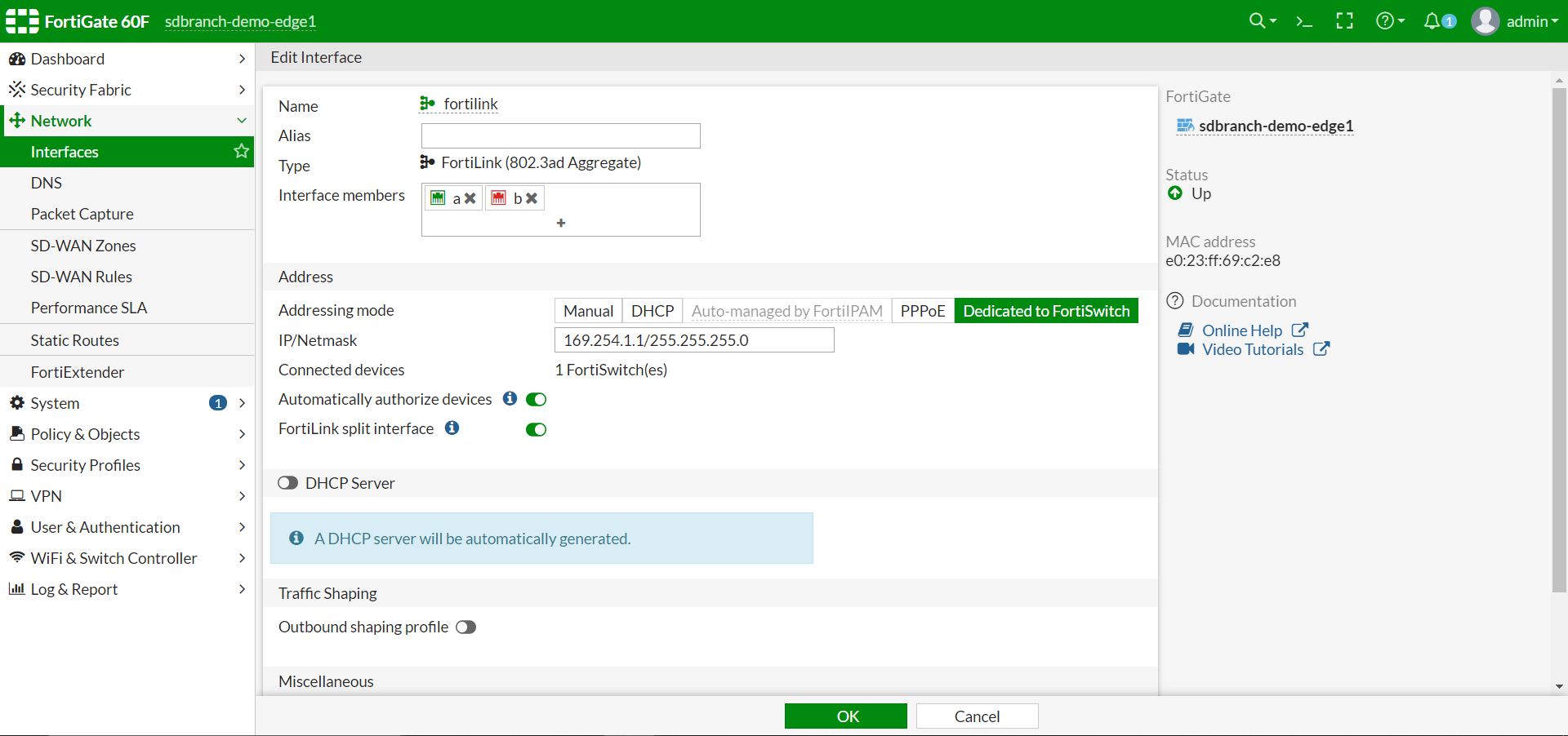 FortiSwitch deployment method | FortiGate / FortiOS 6.4.0