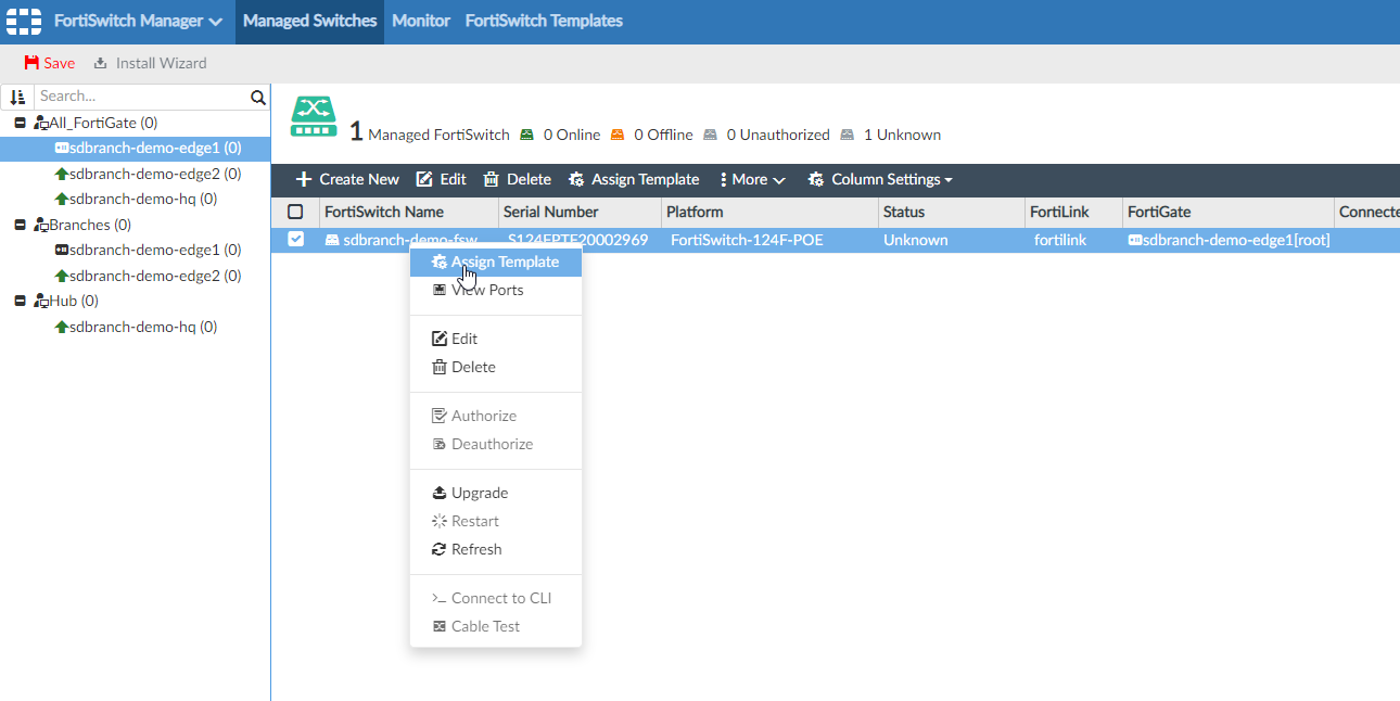 Assigning FortiSwitch templates | FortiGate / FortiOS 6.4.0