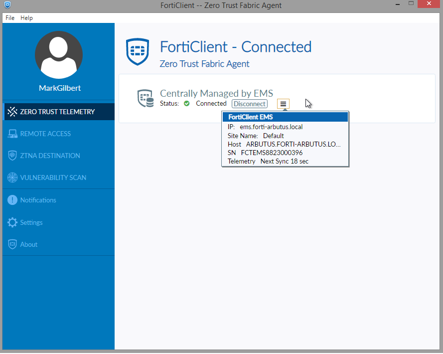 Verifying access for IT administrator user Mark Gilbert | FortiPAM 1.5. ...