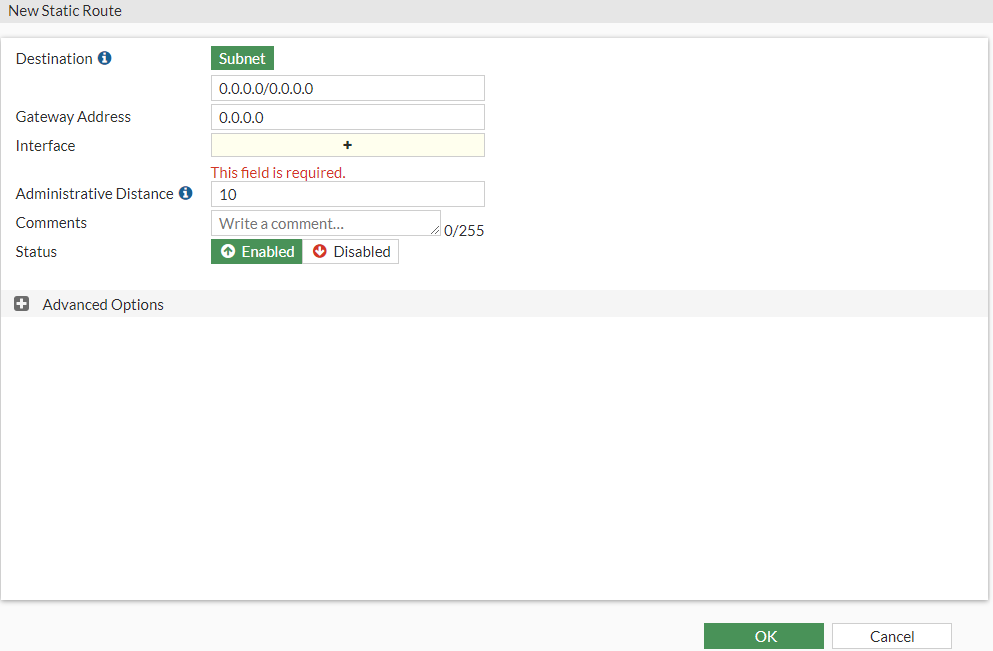 Creating an IPv4 static route | FortiSRA 1.4.1 | Fortinet Document Library