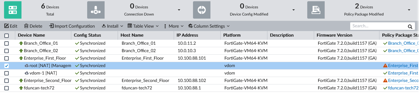 Checking managed devices | FortiManager 7.2.10 | Fortinet Document Library