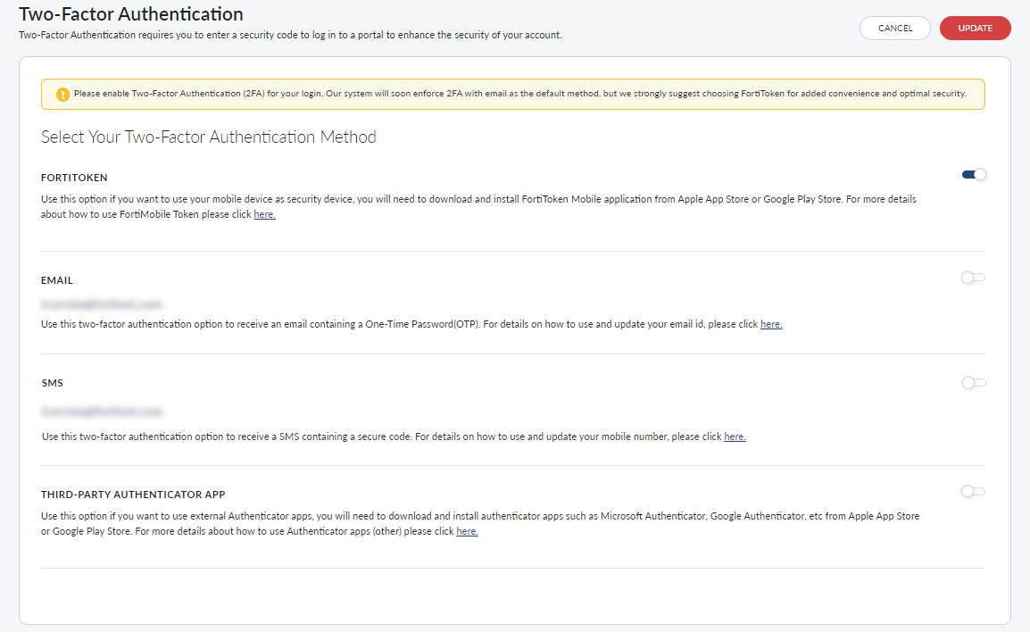 Enabling Two-Factor Authentication | FortiCloud Services 25.1.0 ...