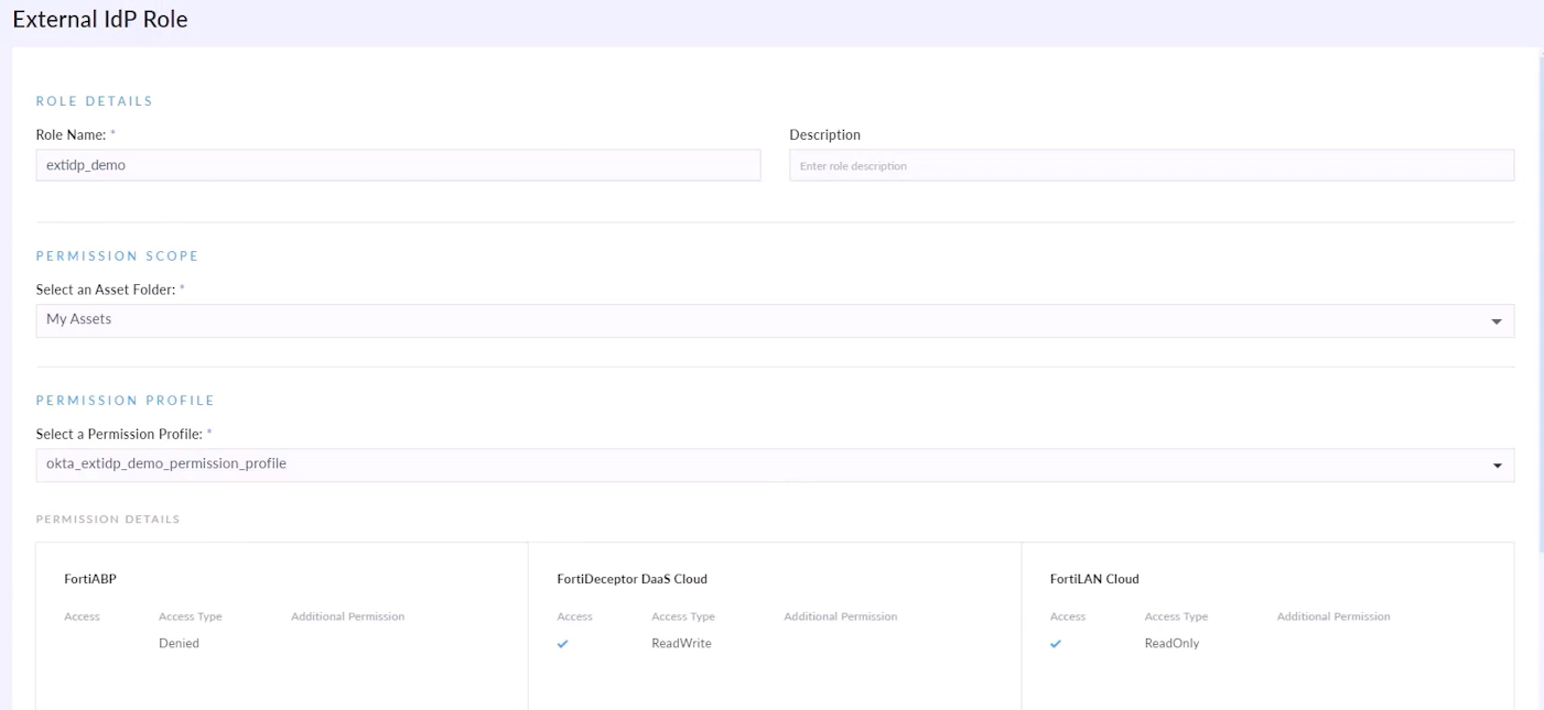 Adding external IdP roles to the application | FortiCloud Services 25.1 ...
