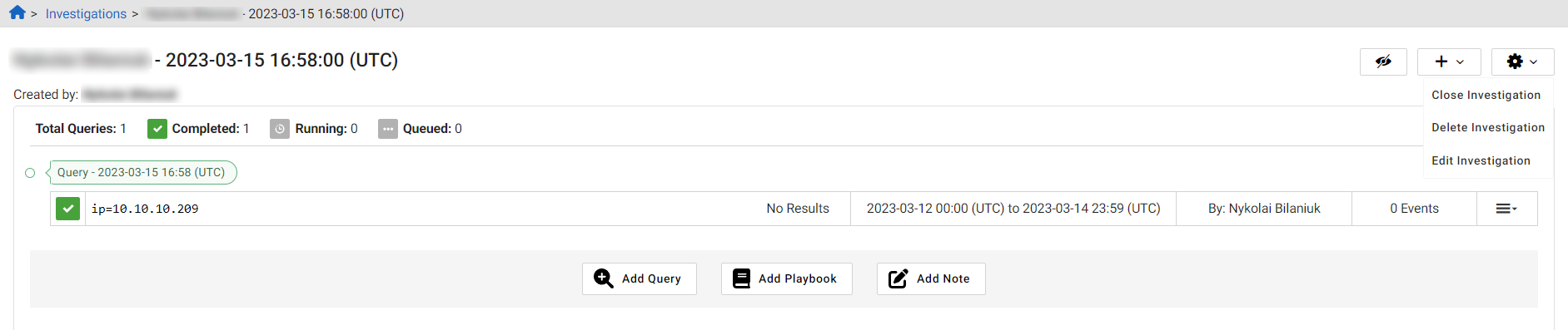 Creating investigations | FortiNDR Cloud 2023.2.0