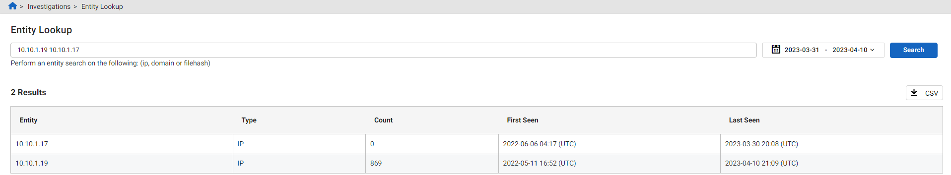 Entity Lookup | FortiNDR Cloud 2023.2.0