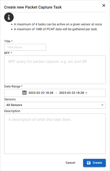 Creating a Packet Capture | FortiNDR Cloud 2023.2.0
