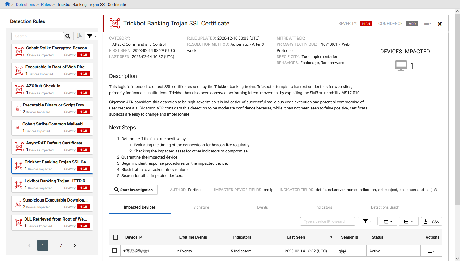Detail view | FortiNDR Cloud 2023.2.0