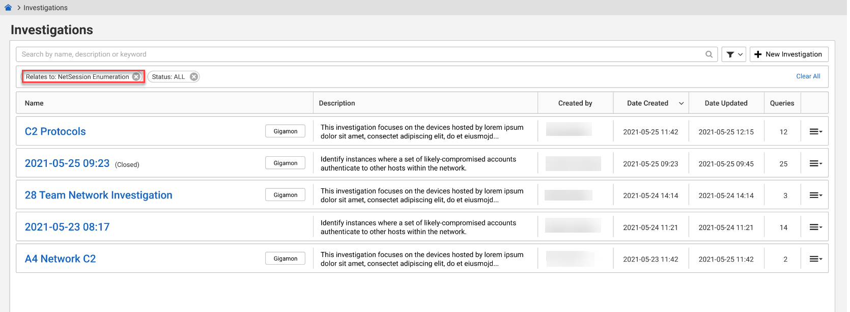 Create and view investigations | FortiNDR Cloud 2023.1.1