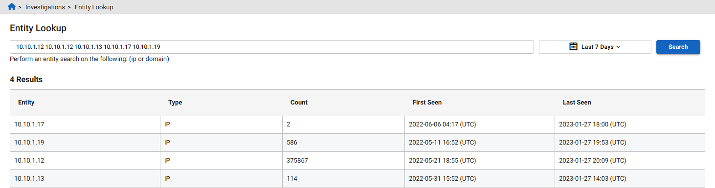 Entity search | FortiNDR Cloud 2023.1.1