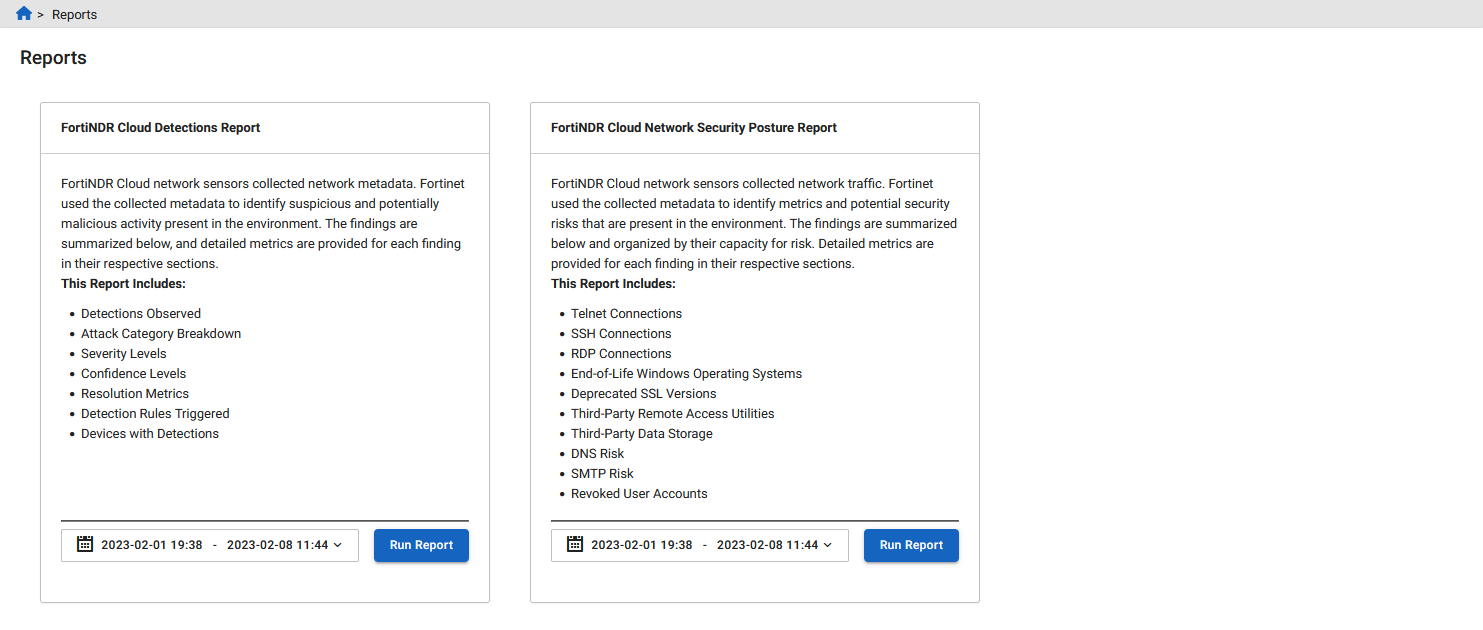 Generate a report | FortiNDR Cloud 2023.2.0