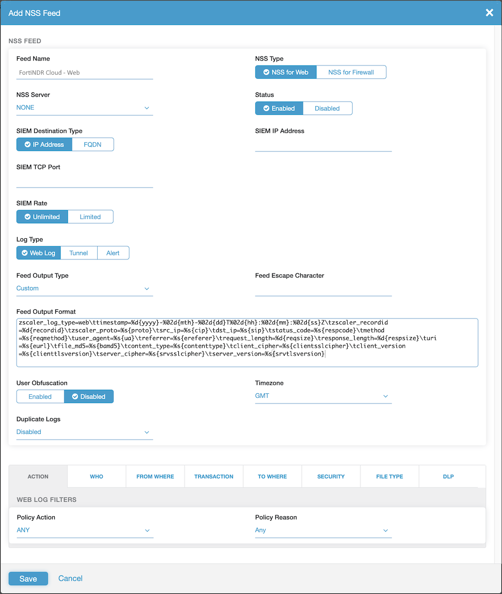 Zscaler setup | FortiNDR Cloud 2023.2.0