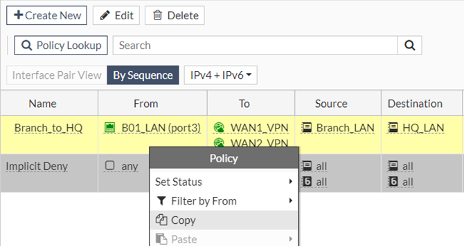Allowing traffic from HQ to branch LAN | FortiGate / FortiOS 7.0.0 ...