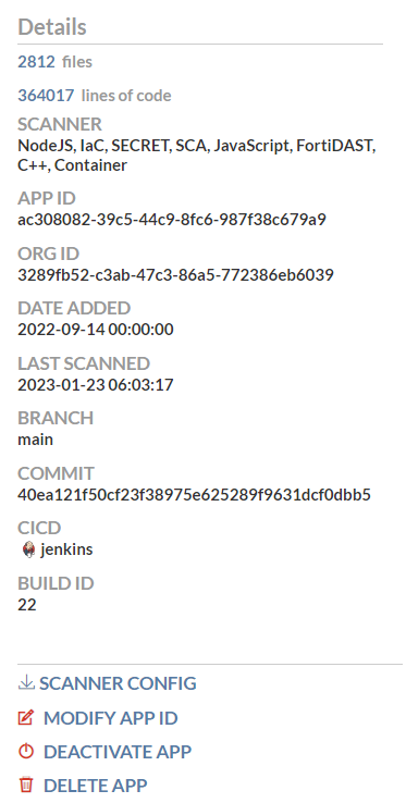Viewing Scanned Application Details | FortiDevSec 23.4.a | Fortinet ...