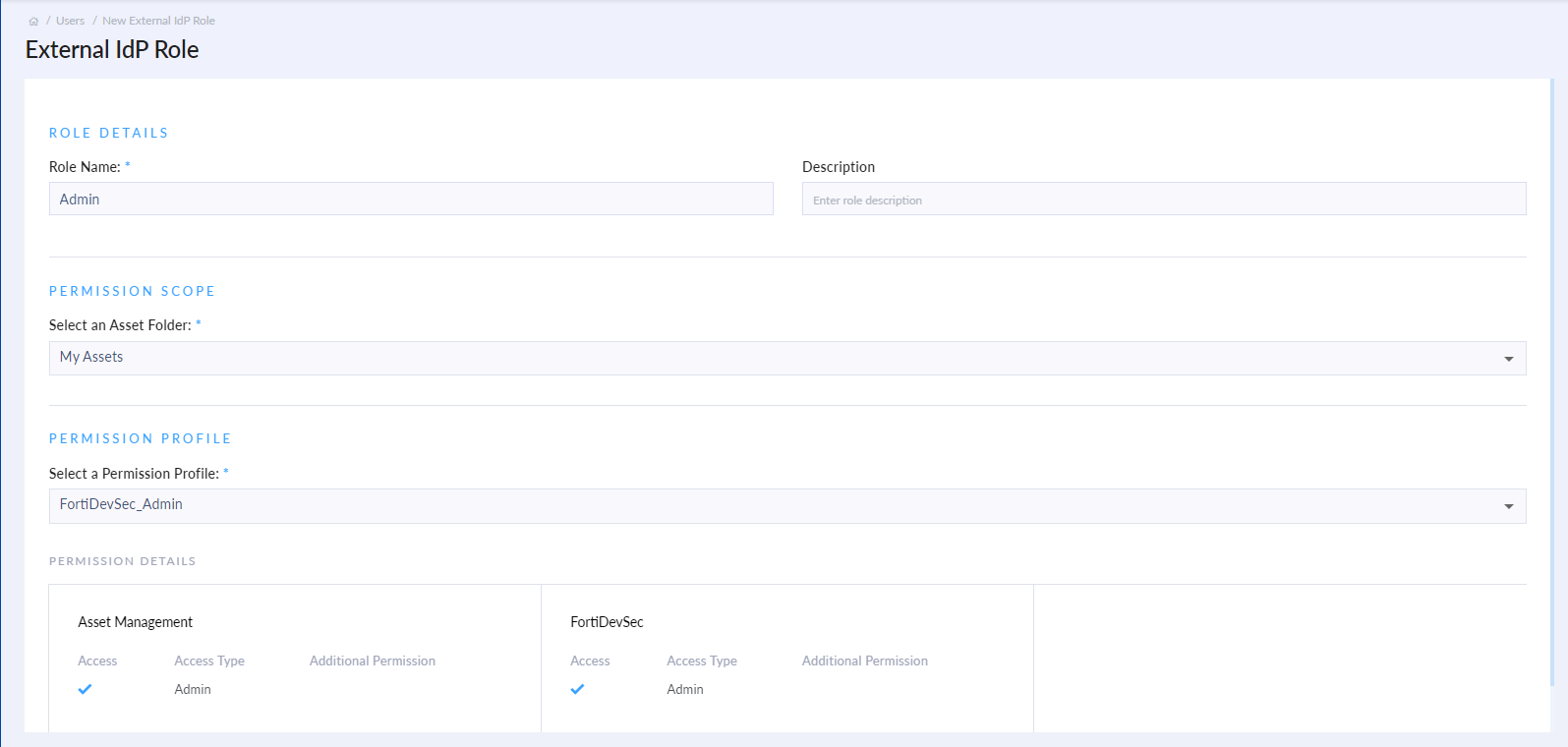 External IdP Roles | FortiDevSec 23.4.a | Fortinet Document Library