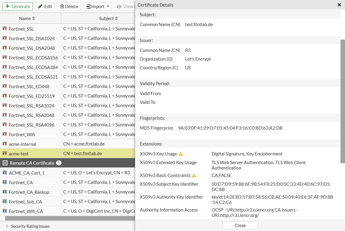 ACME certificate support | FortiGate / FortiOS 7.0.3 | Fortinet ...
