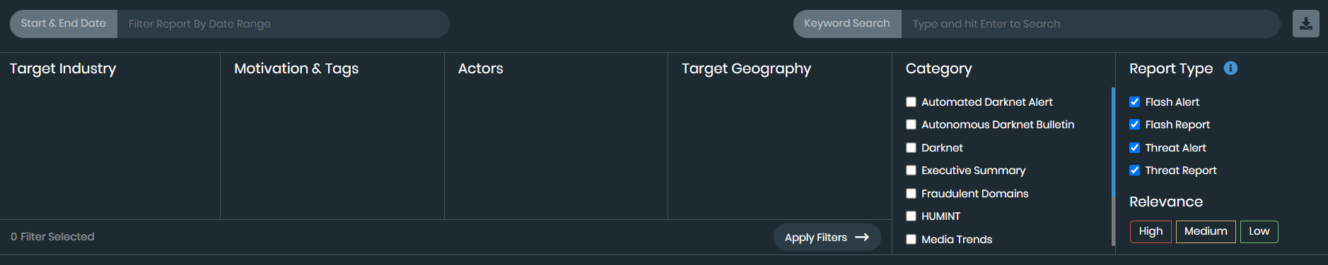 Filtering reports | FortiRecon 24.2.b | Fortinet Document Library